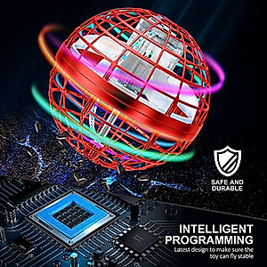 Flying Orb Ball Toys Soaring Hover Pro Boomerang Spinner Hand Controlled Mini Drone Globe Shape Spinning, Safe for Adults Kids Indoor Outdoor by Lematrix (Red)