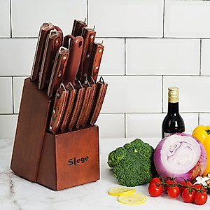 Knife Set,15-Piece Kitchen Knife Set with Block Wooden, Knife Block Set with High carbon stainless steel, Professional Chef Knife Set for Kitchen