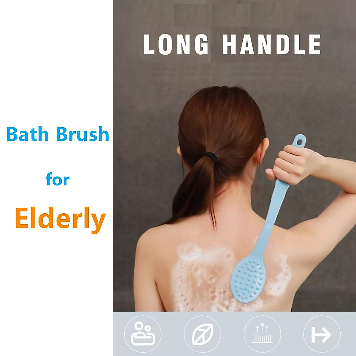 Bath Shower Safety Chair Seat with Bath Brush, Adjustable and Anti-Slip Bench Bathtub Stool for Elderly or Seniors (WhiteShowerChair-BathBrush)