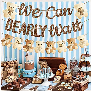 umoni Teddy Bear Banner, We Can Bearly Wait, Brown Glitter, Baby Shower Decorations, Gender Reveal Party Supplies, 19.0x70.0 inches