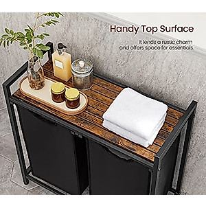 VASAGLE Laundry Basket, 2-Compartment Laundry Hamper, Pull-Out and Removable Laundry Bags, Oxford Fabric, Metal Frame, 2 x 12.2L, 28.7 x 13 x 28.3 Inches, Rustic Brown and Black UBLH201B01