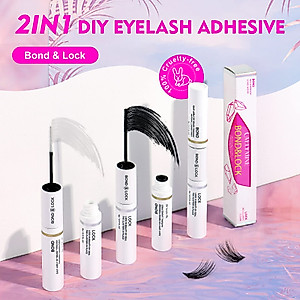 Lash Bond and Seal 10ml Cluster Lash Glue for Individual Lashes Super Strong Hold 48-72 Hours Waterproof, Lash Bond and Lock for Sensitive Eyes