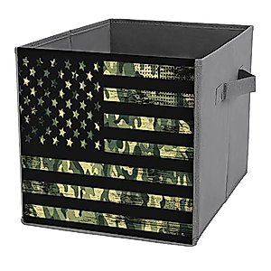 American Flag with Camouflage Large Cubes Storage Bins Collapsible Canvas Storage Box Closet Organizers for Shelves