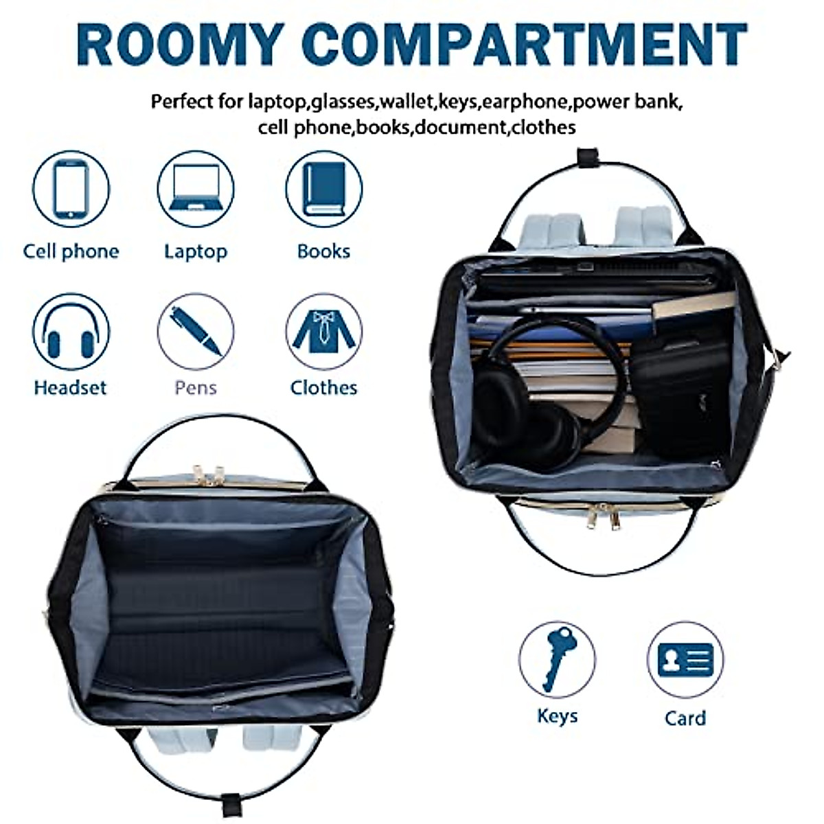 EMPSIGN Laptop Backpack for Women 17 Inch Travel Backpack, Large Capacity 40L Compuer Quilted Backpack Purse, Waterproof Stylish Business College Backpack with USB Port, Quilted Blue