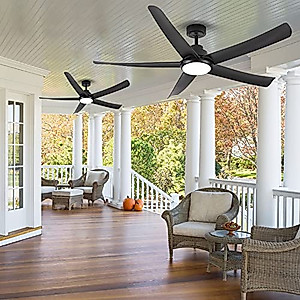 YZEENM Outdoor Ceiling Fan with Light, 60 Inch Black Ceiling Fan with Remote, Modern Dimmable LED Ceiling Fan Light with 5 ABS Blades, Farmhouse Reversible DC Motor Ceiling Fans for Patios Bedrooms