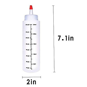 12 Pack 8oz/240ml Plastic Squeeze Bottles,Scale Plastic Squirt Bottle,Polyethylene Durable Plastic with Red Tip Cap and Black Scale for Ketchup,Sauces,Syrup,Dressings,BBQ,Crafts and More