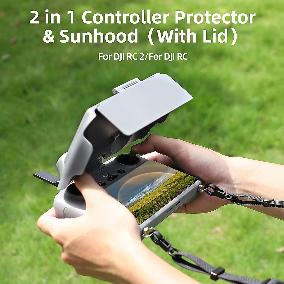 Anbee Upgrade 2-in-1 Protector Cover & Monitor Sun Hood for DJI RC 2 Remote Controller, Compatible with DJI Air 3S / Mini 4 Pro Drone (For DJI RC 2 Controller)