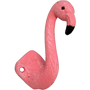 Wowser Pink Tropical Flamingo Cast Iron Wall Mount Coat Hooks, 4 Inch, Set of 3