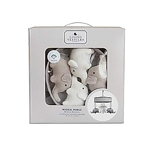 Living Textiles Baby Musical Mobile - Grey Elephants | Crib Toy, Knitted Hanging Toys, Nursery Decor, Calming Soother with 12 Lullabies | Baby Essential and Perfect Baby Toy for Boys and Girls