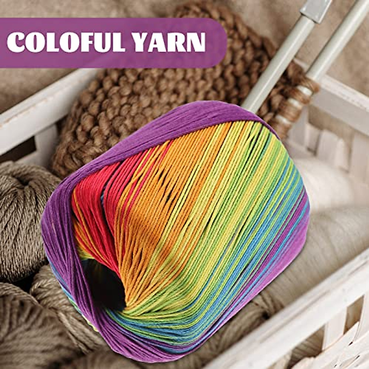TEHAUX Rainbow Soft Yarn, 1 Roll 133m Cotton Thread Balls Yarn Multi Colored Knitting Yarn for Crocheting Knit Hand Embroidery