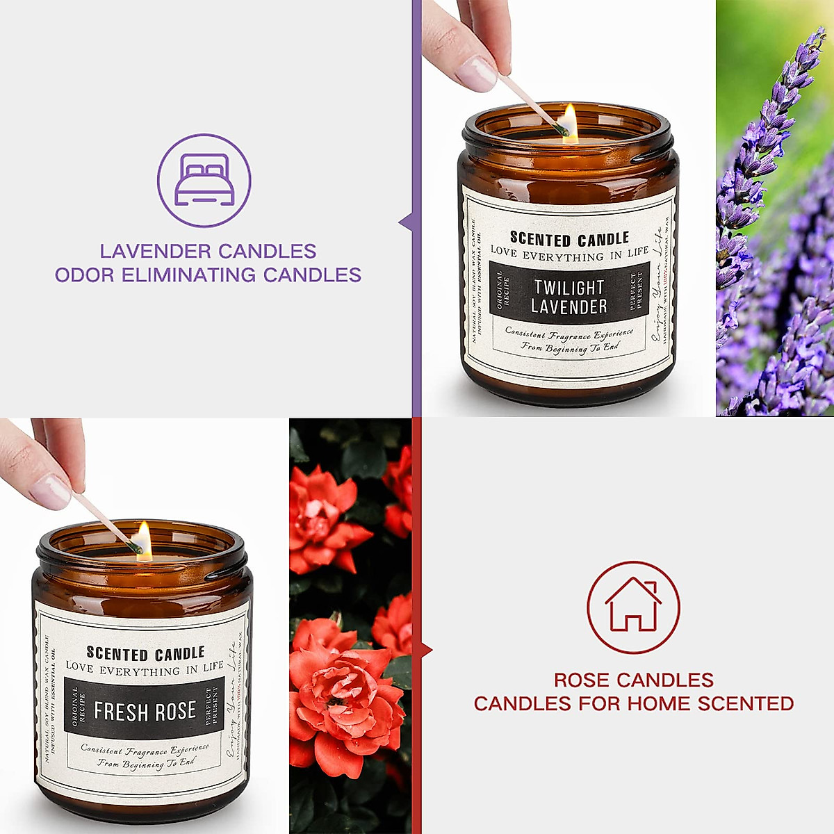 Candles for Home Scented, 14.4 oz Lavender Scented Candles, Sandalwood Rose Candles, 2 Pack Candles Gifts for Women, Large Candles Set Gifts for Mothers Day, Birthday, Christmas