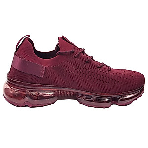 Forever Link Womens Air Cushion Fashion Sneakers Breathable Knit Comfortable Lightweight Walking Shoes, Burgundy, 8
