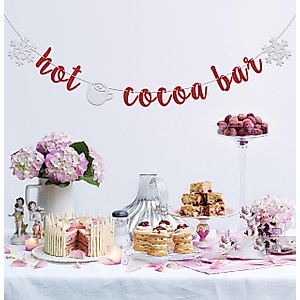 Hot Cocoa Bar Banner, Hot Chocolate Bar Decorations, Hot Cocoa Bar Decorations, It’s Cold Outside Bar Sign, Wintertime Holidays Christmas Party Decor Red Silver