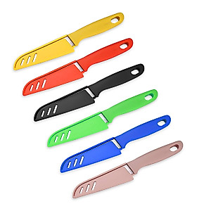 Paring Knife, New Sharp and Durable Fruit Knife with Protective Cover, Suitable for Most Types of Vegetables, Fruits and Meat,6 Pieces (pink, Blue, Green,black,yellow,red)