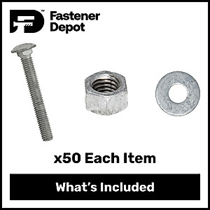 5/16"-18 x 4-1/2" Hot Dipped Galvanized Carriage Bolt w/Nuts & Flat Washers, Full Thread, Grade A, Quantity 50 - by Fastener Depot, LLC