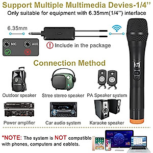 ALPOWL Wireless Microphone, UHF Dual Cordless Dynamic Mic System,Handheld Karaoke Microphone with Rechargeable Receiver(Auto Connect,200 ft Range) for Singing, Church, Speech, Wedding, Party