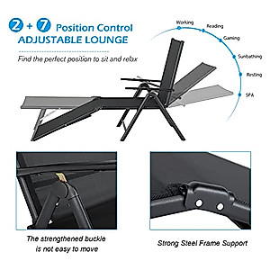 AECOJOY Outdoor Lounge Chair, Adjustable Reclining Folding Pool Lounger with 7 Back & 2 Leg Adjustable Positions, Chaise Lounge for Outside Patio, Poolside,Deck, Black