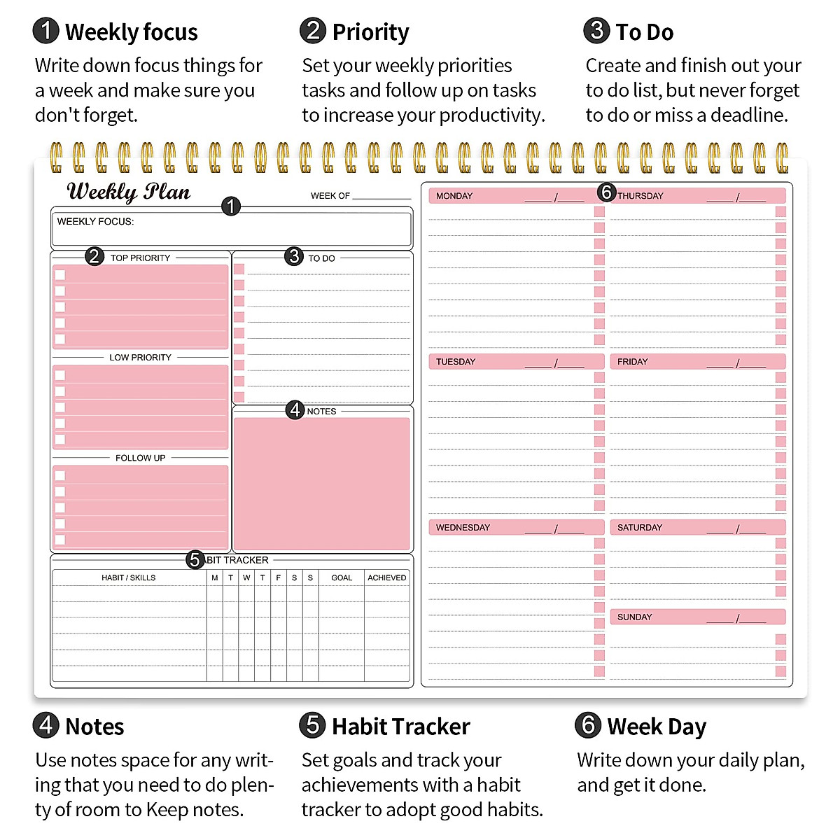 Weekly Planner Notepad Undated Weekly Goals Schedule Planner To Do List Notebook Planning Pad Calendars Organizers Habit Tracker Journal for Man & Women,52 Weeks (8.5x12")