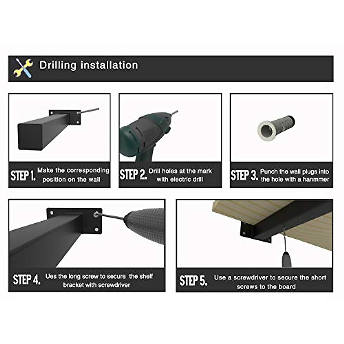 Shelf Brackets,Brackets for Shelves 8 Inch, Industrial Floating Bracket,Wall Mounted Heavy Duty Rustic Shelf Brackets, Decorative Shelving, Shelf Supports Black 4 Pack