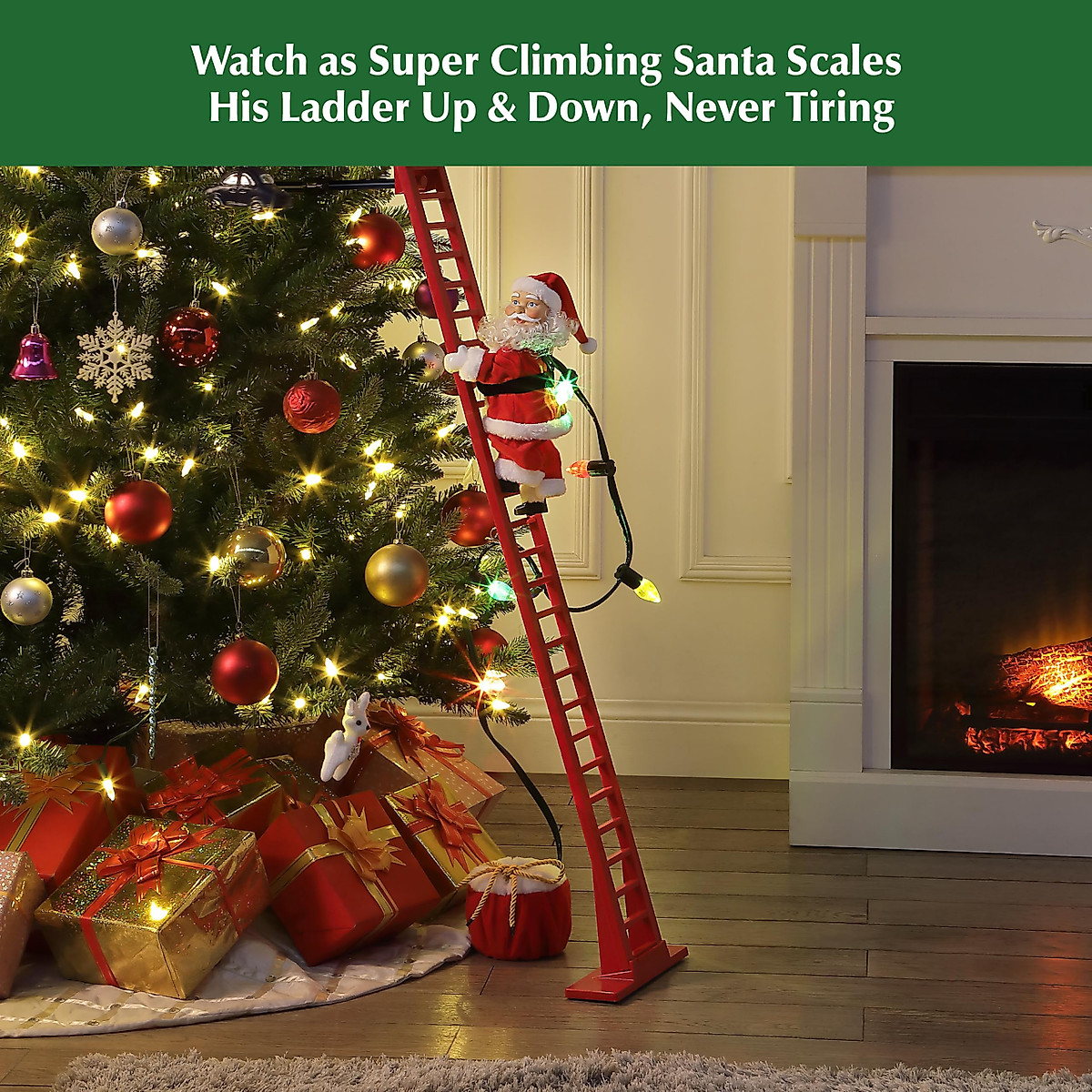 Mr. Christmas Super Climber Musical Animated Indoor, Plastic, Christmas Decoration, 42 Inches, White Santa