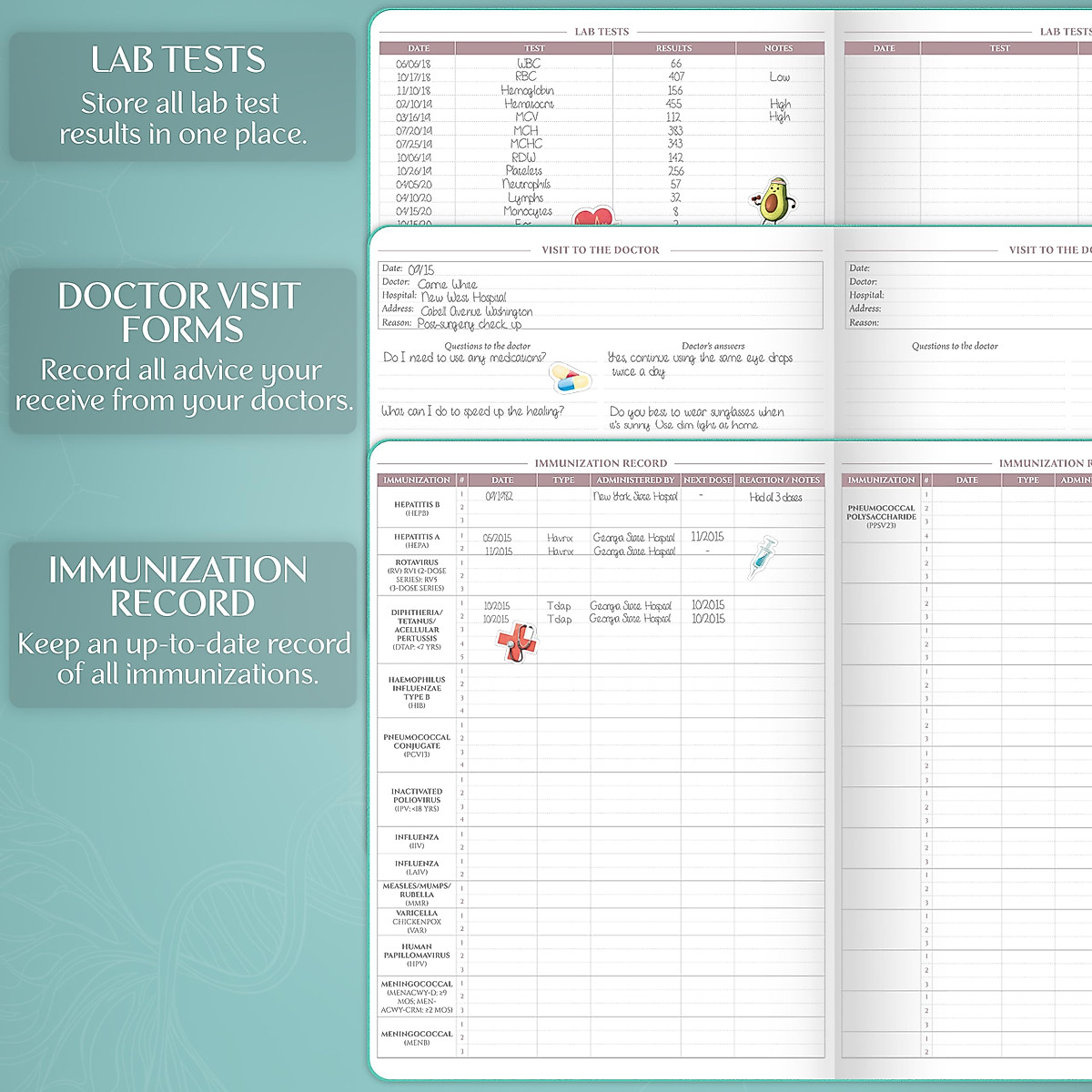 Legend Medical Planner – 12-Month Health Tracker Journal to Track Meals, Symptoms, Blood Pressure, Lab Test Results – Med & Wellness Notebook for Daily Self-Care & Health Goals (Turquoise)