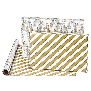 American Greetings 80 sq. ft. Gold Wrapping Paper Bundle (Snowflakes) for Christmas, New Years, and All Holidays (4 Rolls 30 in. x 8 ft.)