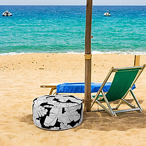 DYTXIII Inflatable Ottoman Stool D21 xH9 for Outdoor/Indoor Use, Water Repellent Patio Foot Rest Stool with Portable Handle,Round Pouf Ottoman Suitable for Garden,Deck and Camping - Stripe Grey