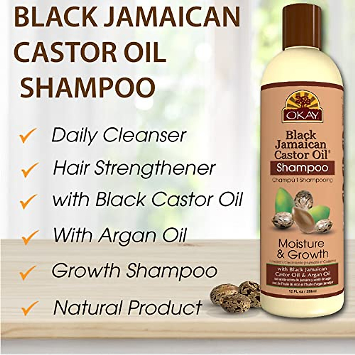 OKAY BLACK JAMAICAN CASTOR OIL MOISTURE GROWTH SHAMPOO 12oz / 355ml