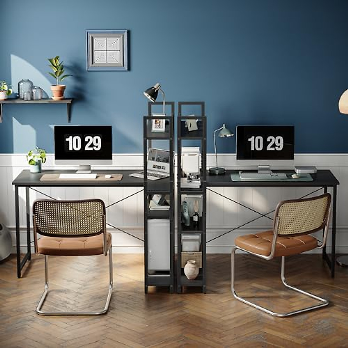 CubiCubi Computer Corner Desk with Storage Shelves, 55 Inch Reversible Small L Shaped Computer Desk, Home Office Writing Desk with 2 Hooks, Black