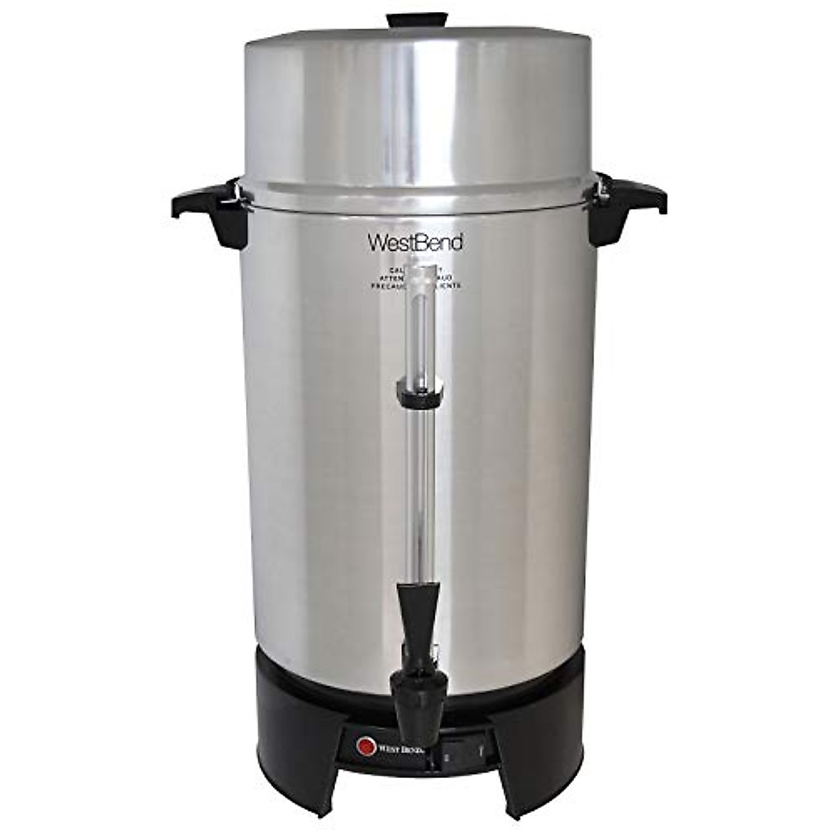 West Bend 33600 Coffee Urn Commercial Highly-Polished Aluminum NSF Approved Features Automatic Temperature Control Large Capacity with Fast Brewing and Easy Clean Up, 100-Cup, Silver