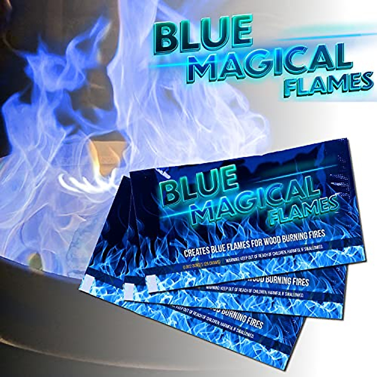 Magical Flames - Blue Flames - Create Blue Vibrant Flames for Fire Pit - (12 Pack) - Campfire, Bonfire, Outdoor Fireplace – Magical, Blue Funky, Mystic Flames – Twice The Color – Half The Price