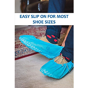 Blue Shoe Guys Premium Disposable Boot & Shoe Covers Booties | 100 Pack | Durable, Non-Slip, Non-Toxic, Water Resistant, Recyclable Protectors for Indoor & Outdoor | Large Size Fits Most Shoes