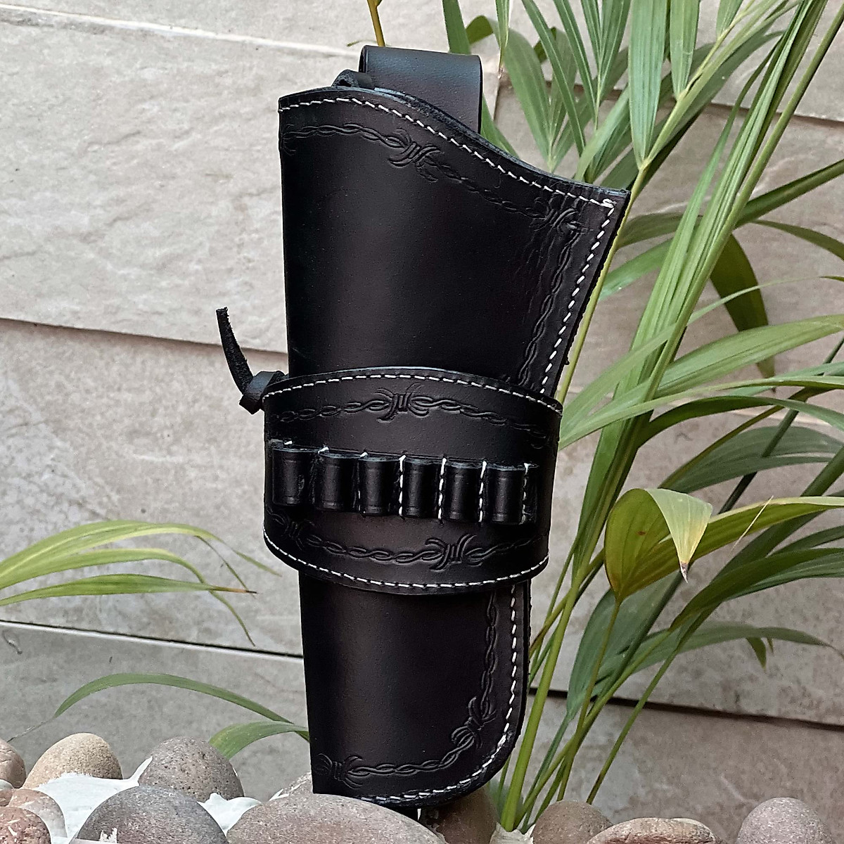 Hulara Leather Cowboy Holster with Ammo Loops .45 Auto, 45 ACP and .44 Cal. Western Holster fit 4" to 8" Western Gun Belts Holster 45 Revolver