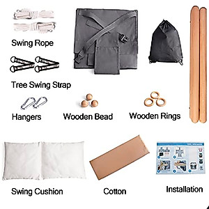 Baby Swing Seat, Secure Canvas and Wooden Hanging Swing Chair for Baby, Infant, Toddler, Kids Toys - Indoor and Temporary Outdoor Hammock for Indoor Playground, Tree Swings or Backyard, Grey