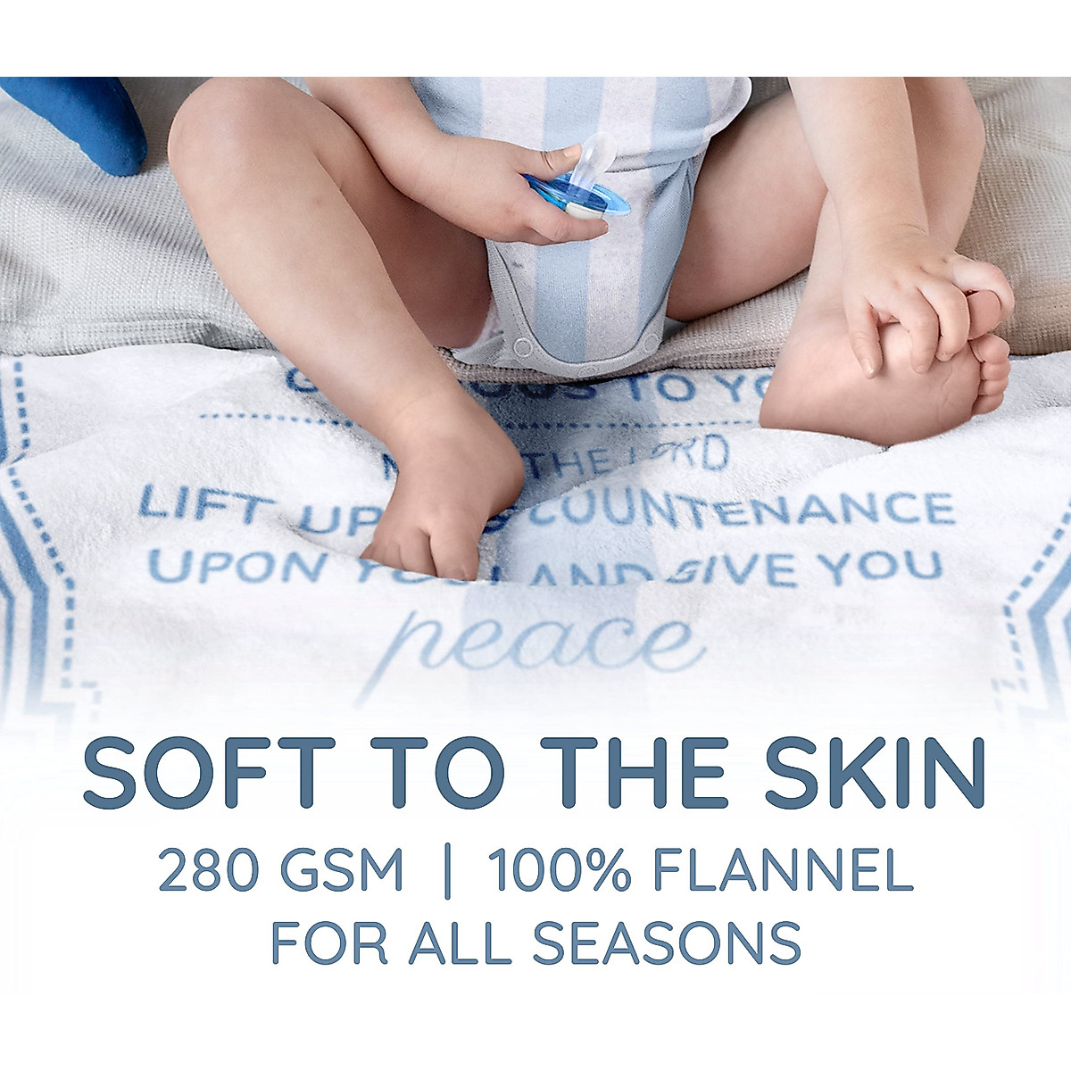 Baptism Gifts for Boys, Girls - Baptismal Gifts, Christening Gifts for Baby Boys, Girls - Baby Dedication Gifts from Godmother, Godfather, Godparent - Blue and White Flannel Blanket, 30"x 36"