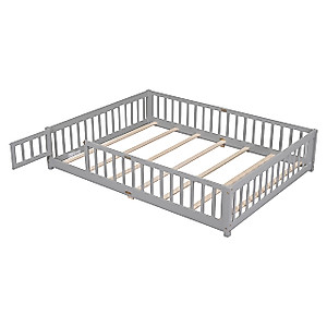 Bellemave Queen Montessori Bed, Floor Bed, Floor Bed, Floor Bed with Door, Floor Bed for Kids, Wooden Kids Floor Bed(Gary).