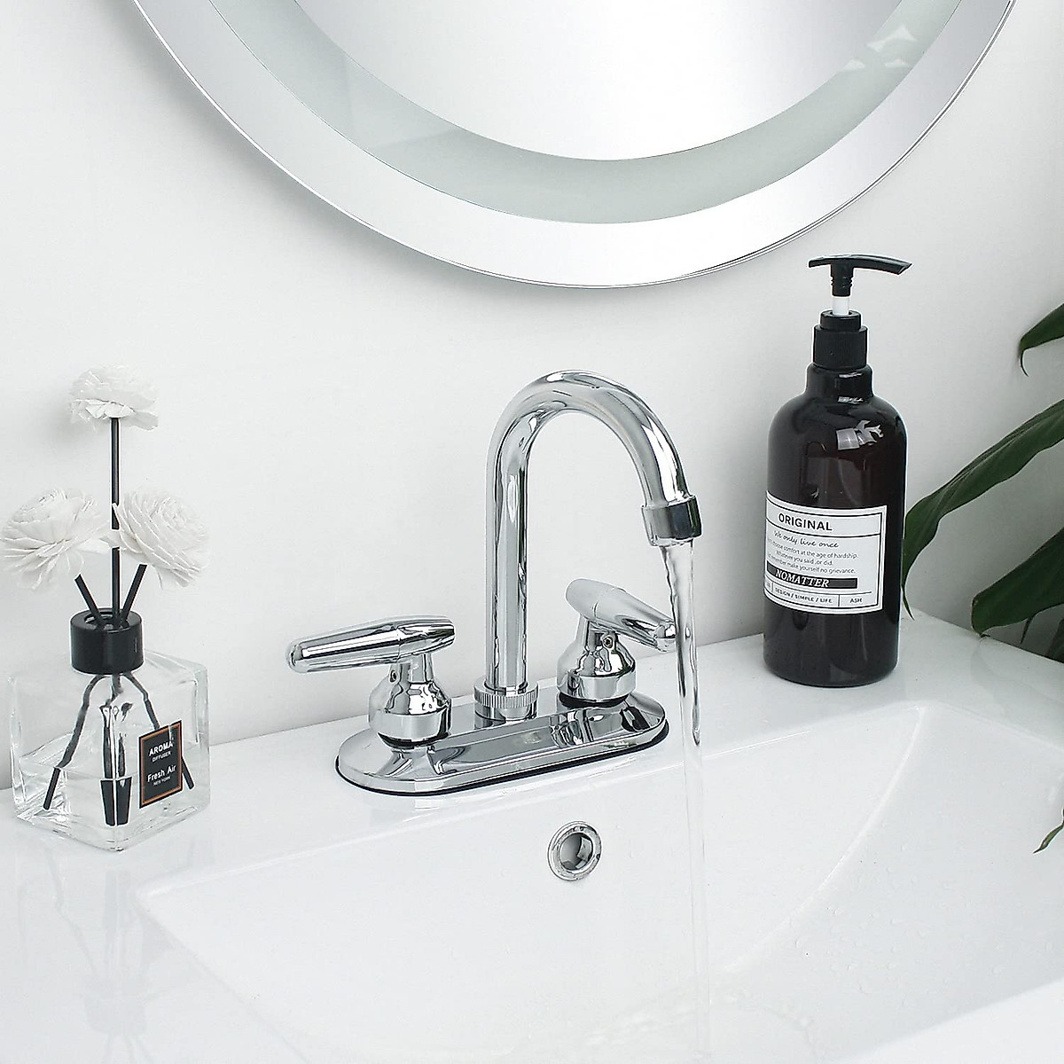 SOLVEX 2 Handle Bathroom Faucet 4 Inch Centerset Bathroom Sink Faucet,3 Hole Bathroom Faucet Chrome,Bathroom Basin Faucet with Deck Mounted Lever Handle,SP-40046