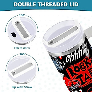 Emelivor Headphones Stars Black 40 oz Tumbler with Lid and Straw Insulated Tumblers with Handle Leak Proof Travel Coffee Mug Water Cup Bottles Fits in Car Cup Holder