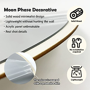YUBAIHUI 5pcs Boho Home Wall Decor Moon Phase Decorative Mirror Set Acrylic Bedroom Bohemian Decoration Self Adhesive Ornament Living Room Decor (Beige)