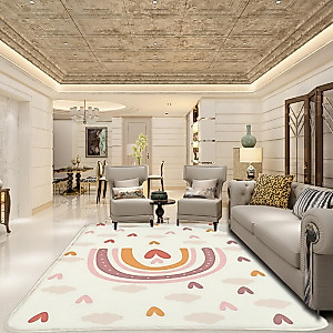 MELONE Rainbow Rugs 8-12 Years Old Girls Room Decor Kawaii Rug for Living Room Bedroom Classroom Kid's Rainbow Room playroom Decor Soft Non-Slip Polyester Fluffy Pink Small 31.5x19.7in