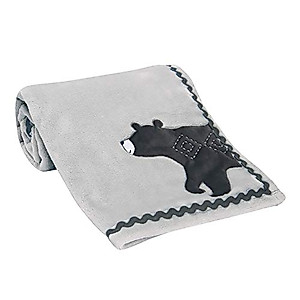 Lambs & Ivy Woodland Forest Gray Fleece Bear Nursery Baby Blanket