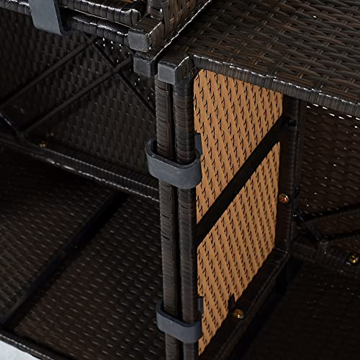 GINGVAT 9 Piece Rattan Furniture Sectional Seating Group with Table, Single Chairs and Ottoman, Outdoor PE Wicker Conversation Sofa Set, Brown+Beige