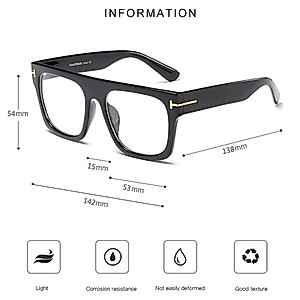 Unisex Stylish Square Non-prescription Eyeglasses Glasses Flat Top Big Eyeglass Frames Large lens Clear Lens Eyewear (Blue)
