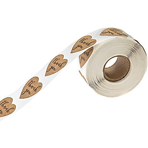 Brown Kraft Heart Shape Thank You Stickers / 500 Heart Labels / 1 1/8" Thank You Envelope Seals