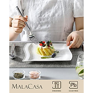 MALACASA Square Dinner Plates, 8.2 Inch Ceramic Plates Set of 6, Ivory White Dinner Plate Kitchen Dish Set, Microwave & Dishwasher Safe, Scratch Resistant, Series Flora