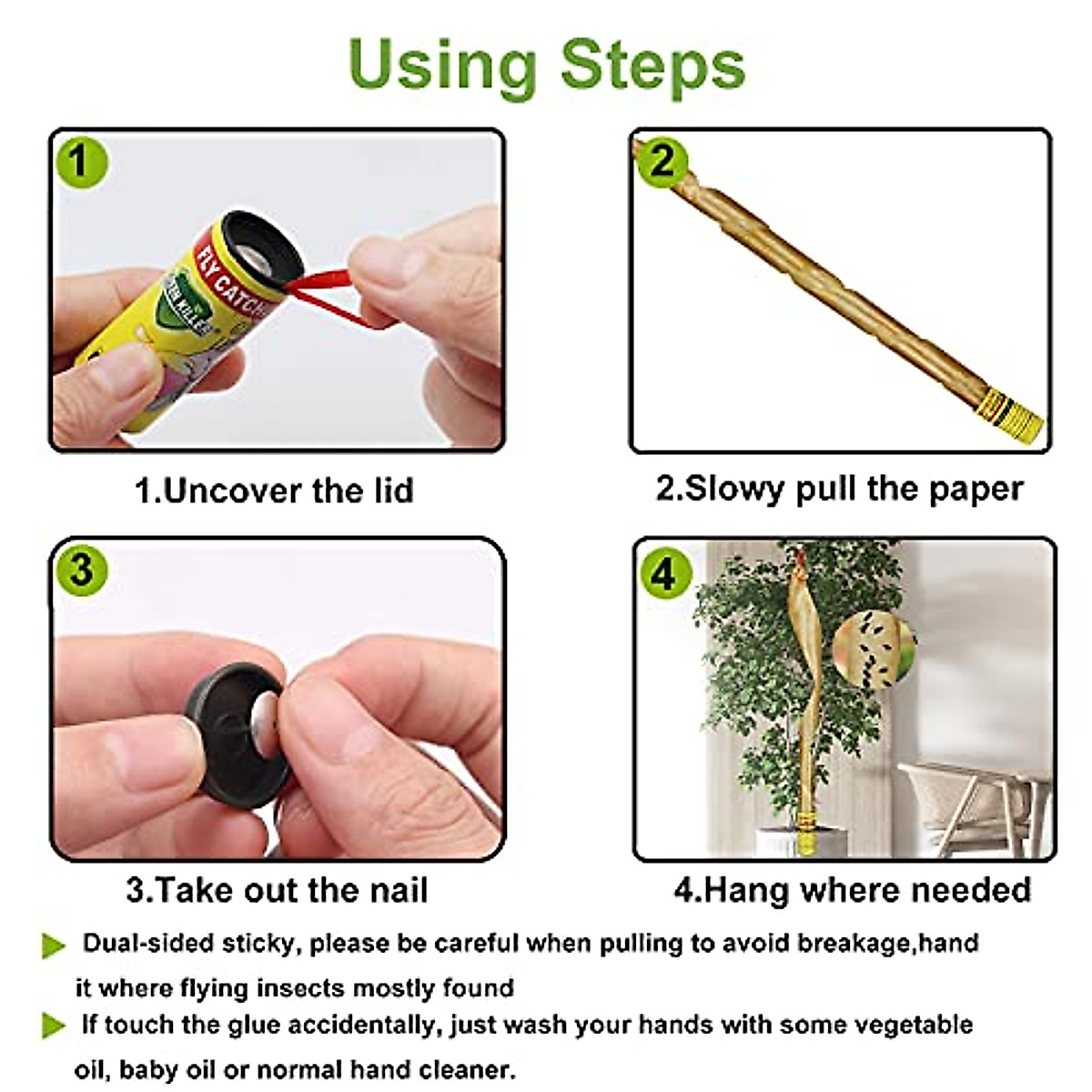 24 Rolls Fly Strips - Fly Tapes Fly Paper Sticky Fly Trap Indoor/Outdoor Hanging,Fly Catcher Fly Ribbon Fungus Gnat Trap Fruit Fly Killer for House/Kitchen/Plants/Horse Stable