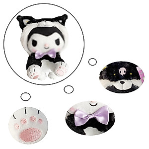 Veakeqe 1 Pcs Cartoon Plush Stuffed Animal, Lovely Plush Dolls,8 Inch Anime Cute Soft Plush Figure Toy, Soothe Kids Girl Fans Toys Gift Bag Filler Birthday Gift for Kids (Black)