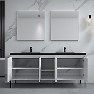 Dowell 72“ Fluted Design Vanity Set – Modern Bathroom Cabinet with Soft-Close Door & Shelf.Glossy White- 002 72 21V/7322BPBL