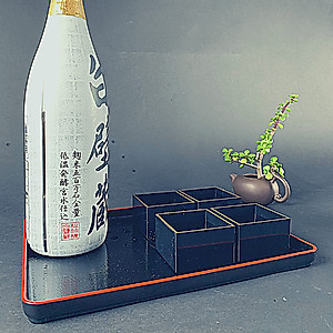 JapanBargain 4808, Masu Cups Japanese Sake Cups Plastic Lacquer Saki Cups, Made in Japan, Black Color Gold Rim, Set of 4