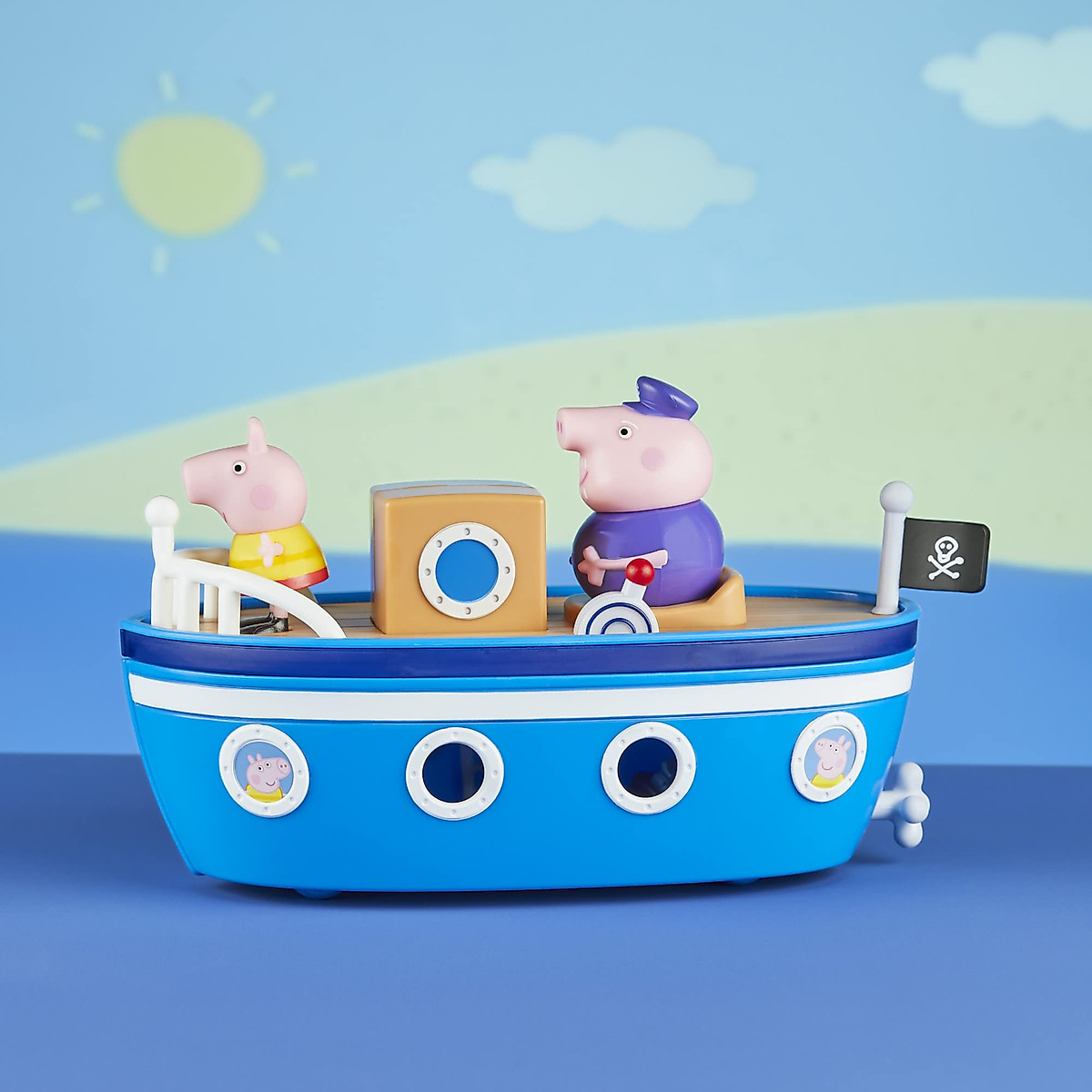 Peppa Pig Peppa’s Adventures Grandpa Pig’s Cabin Boat Vehicle Preschool Toy: 1 Figure, Removable Deck, Rolling Wheels, for Ages 3 and Up